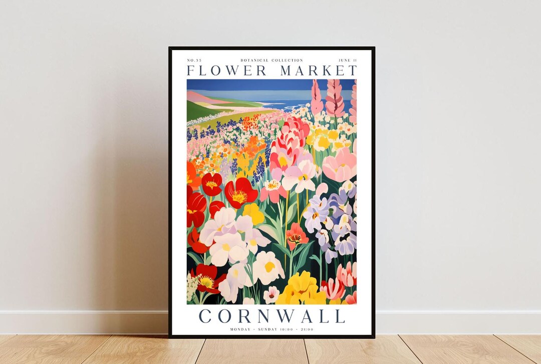 Cornwall Flower Market Poster, Cornwall Poster, Flower Market Print ...