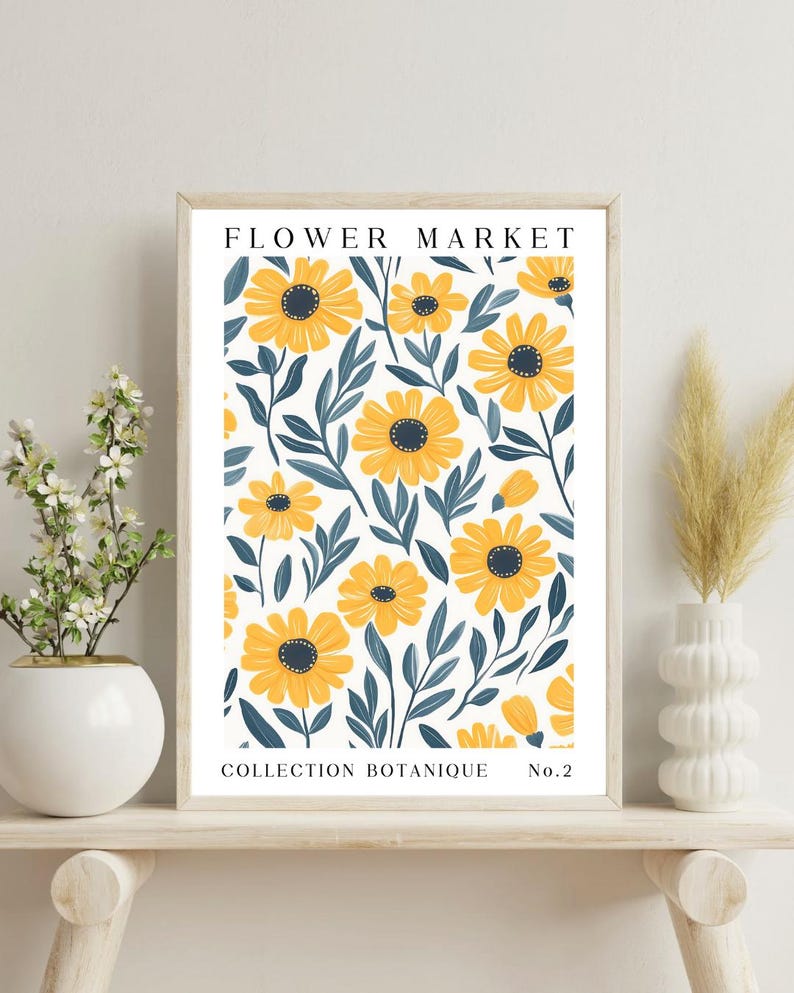 Sunflower Flower Market Poster, Sunflower Poster, Flower Market Print ...