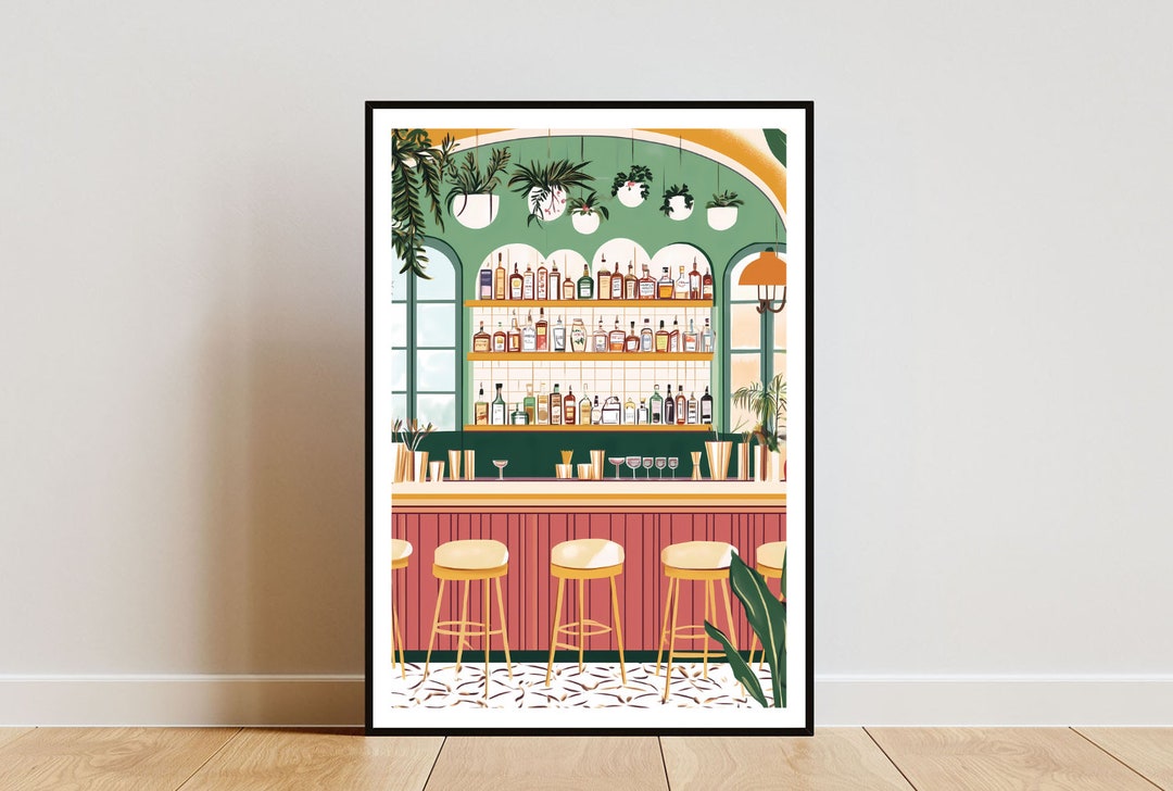 Retro Cocktail Bar Poster, Kitchen Print, Cocktail Bar Wall Art, Bar ...