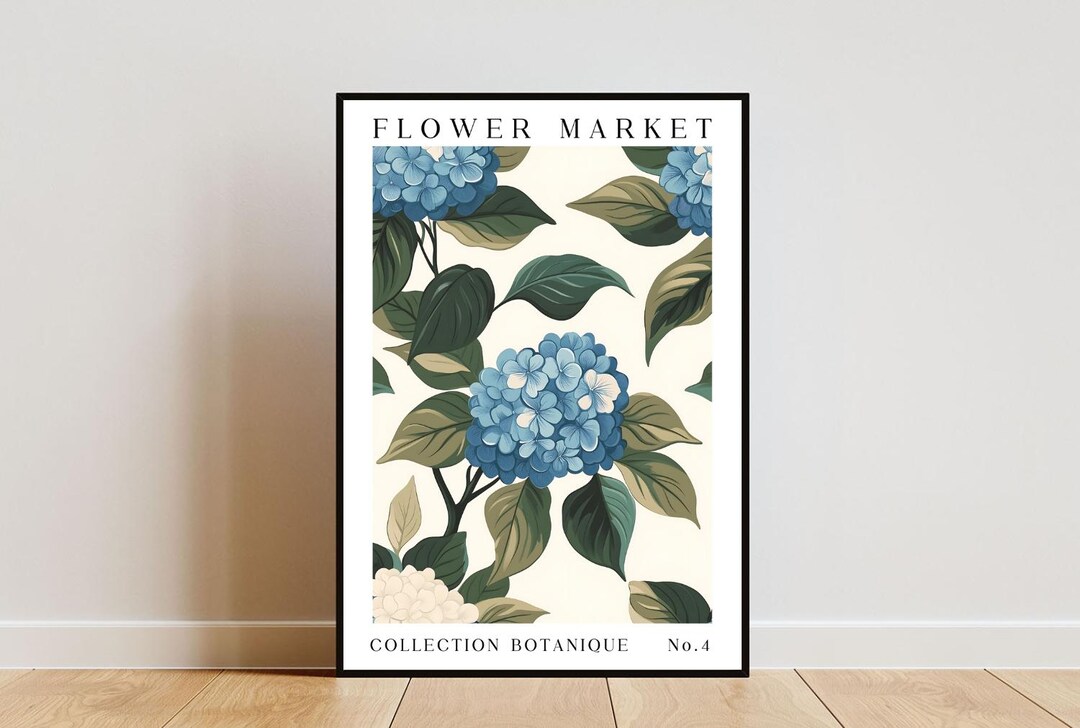 Hydrangea Flower Market Poster, Blue Hydrangea Poster, Flower Market ...