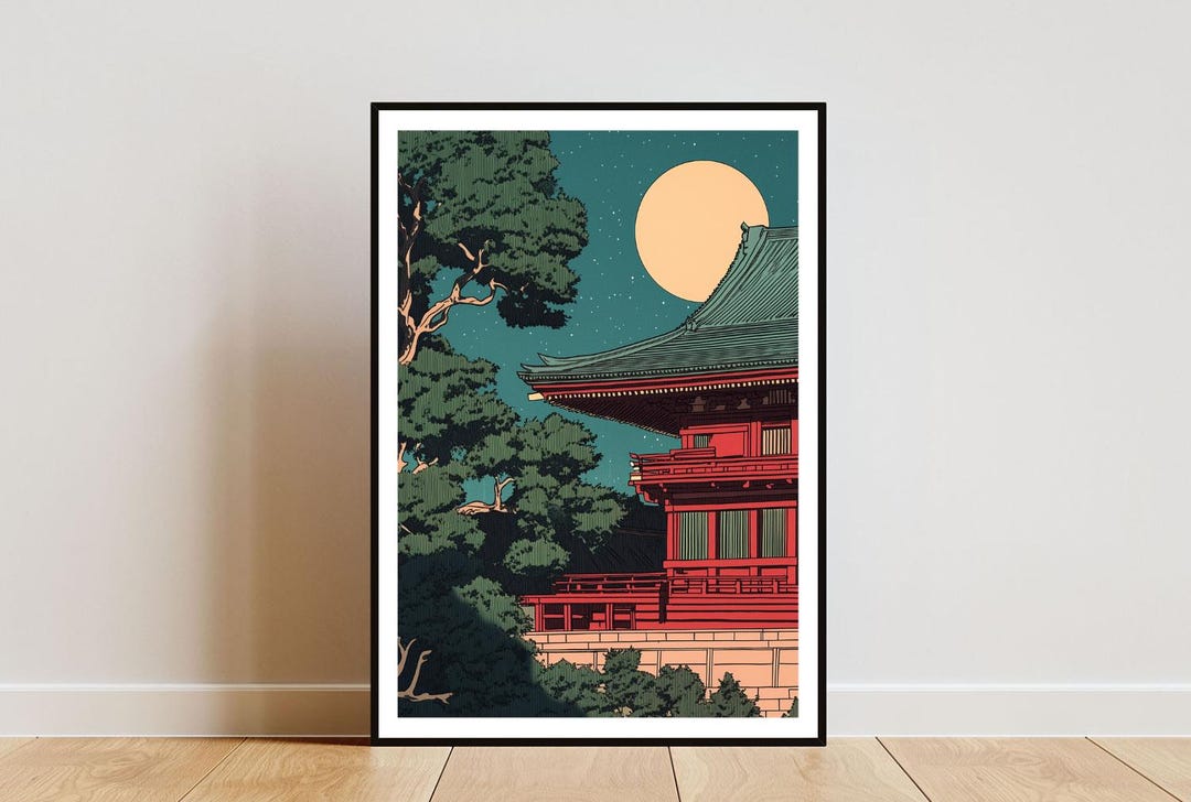 Vintage Japanese Temple Poster, Japanese Print, Retro Japan Wall Art ...