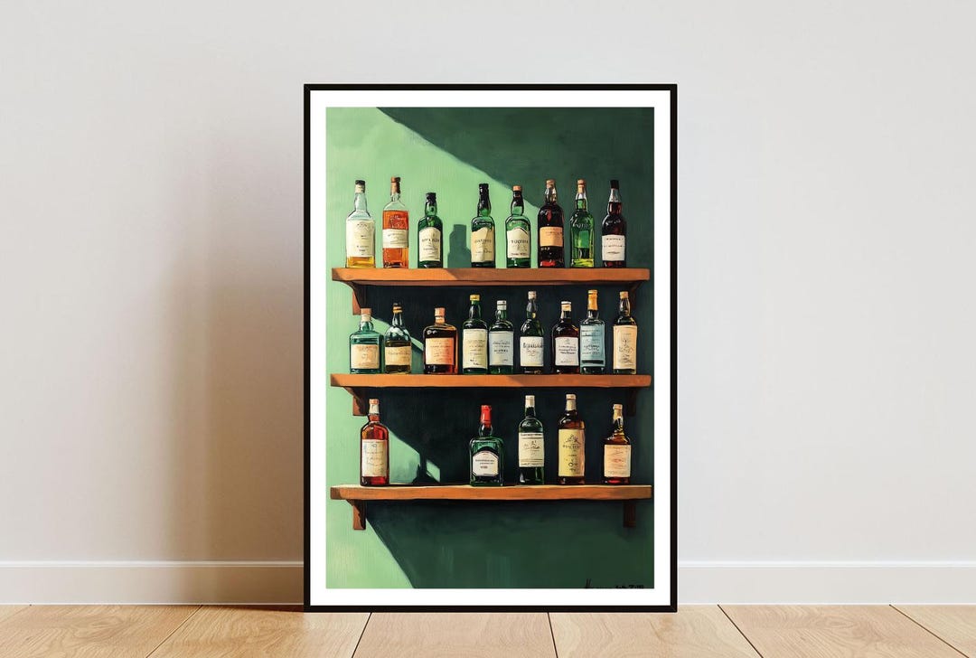 Retro Cocktail Bar Poster, Kitchen Print, Wine Bar Wall Art, Green Art ...