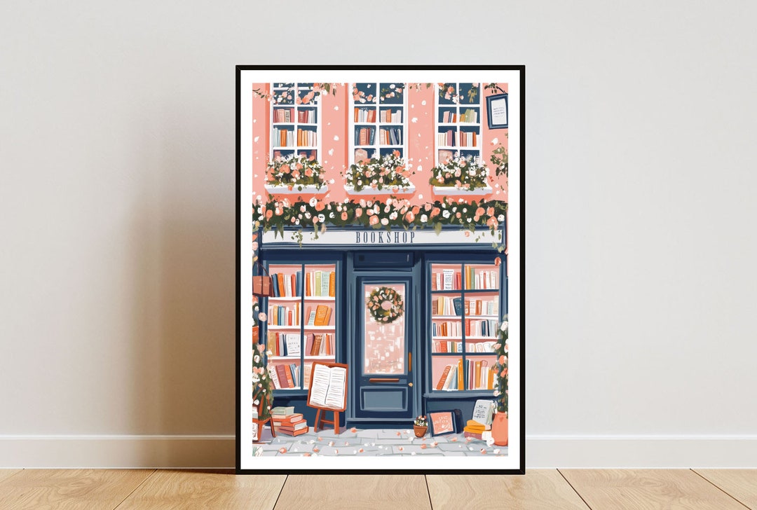 Bookshop Poster, Christmas Print, Bookstore Wall Art, Book Art Poster ...