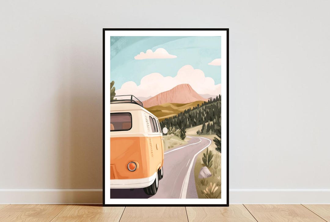 Campervan Poster, Campervan Print, Campervan Wall Art, Travel Poster ...