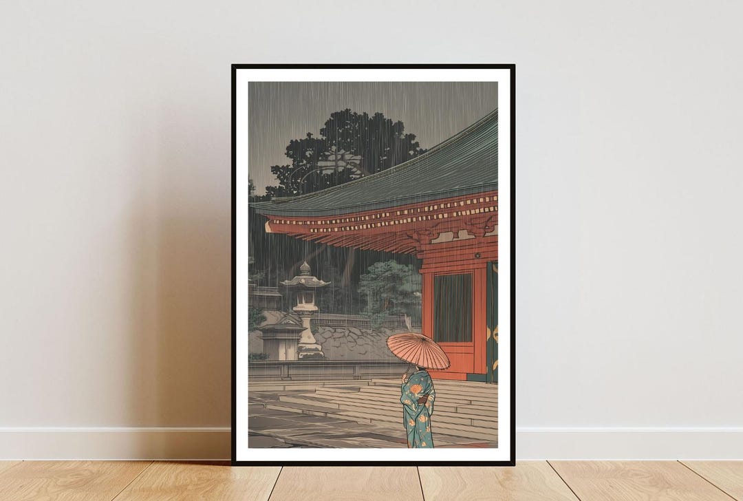 Vintage Japanese Temple Poster, Japanese Print, Retro Japan Wall Art ...