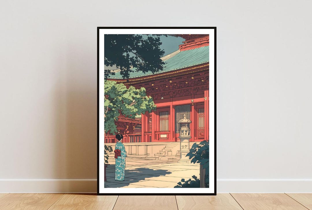 Vintage Japanese Temple Poster, Japanese Print, Retro Japan Wall Art ...
