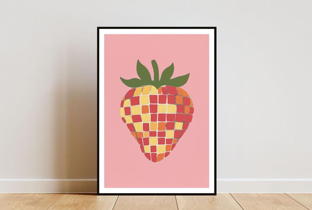Disco Strawberry Poster, Kitchen Print, Strawberry Wall Art, Fruit ...