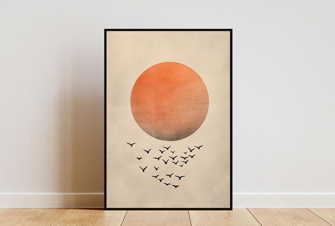 Beige Sun Poster, Sun Wall Art, Birds Poster, Beige Sun Print, Sun ...