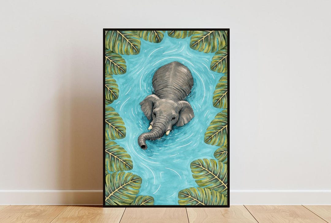 Elephant Swimming Wall Art, Safari Poster, Animal Print, Kids Room ...