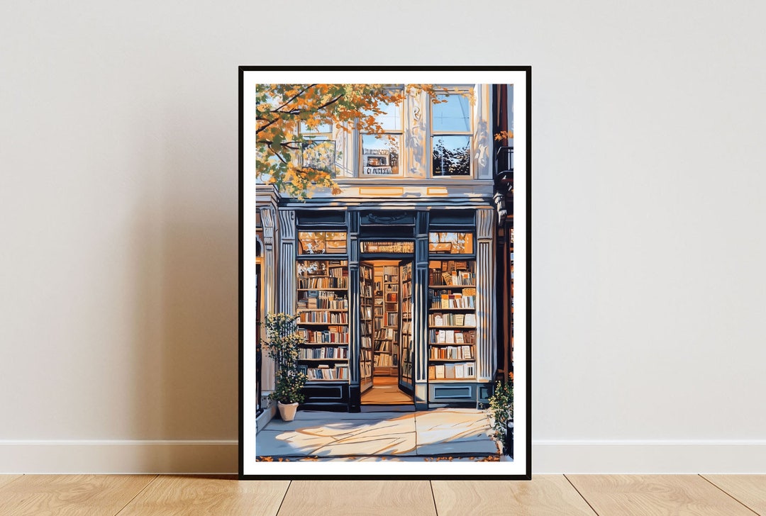 Bookshop Painting, Vintage Bookshop Poster, Book Print, Bookstore Wall ...