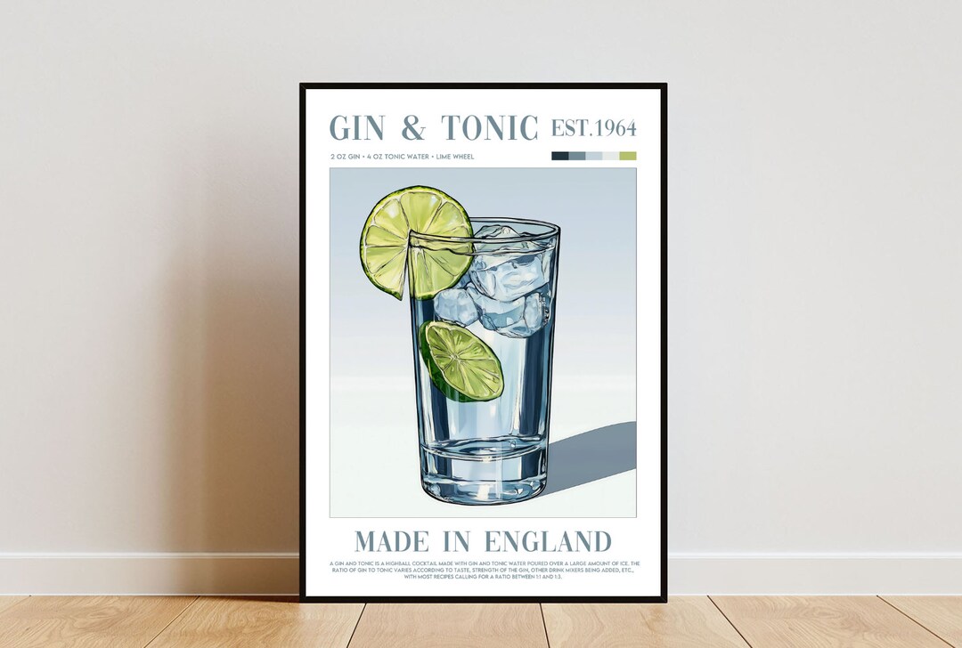 Gin and Tonic Poster, Kitchen Print, Alcohol Wall Art, Cocktail Print ...