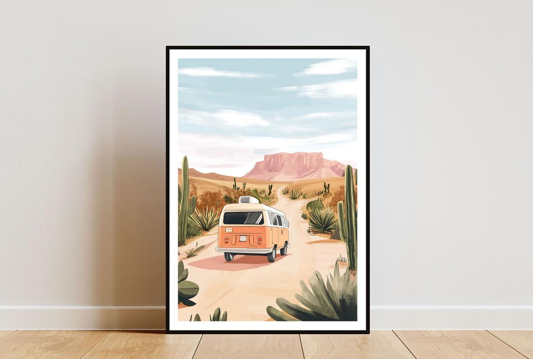 Campervan Poster, Campervan Print, Campervan Wall Art, Travel Poster ...