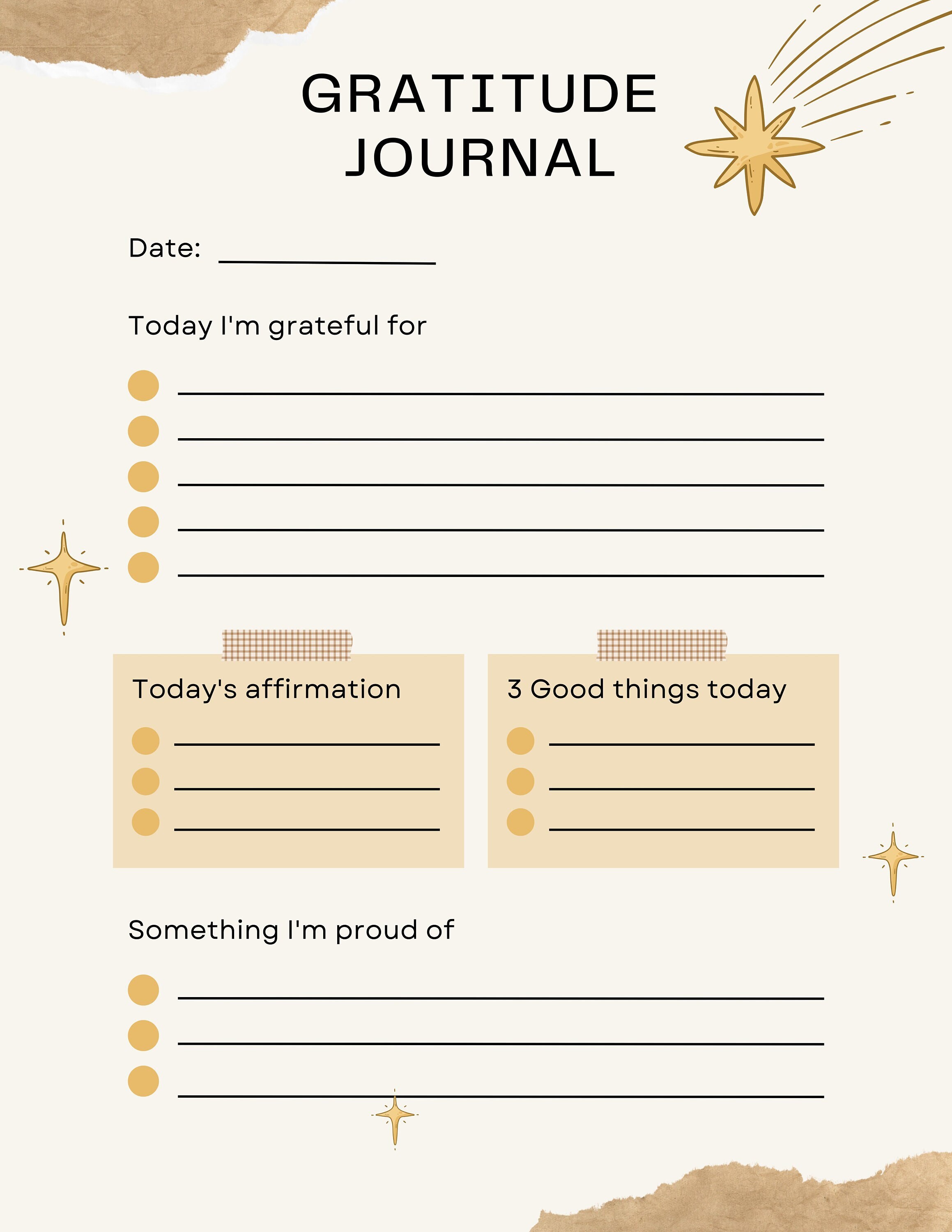 Printable Daily Gratitude Journal Template - Etsy