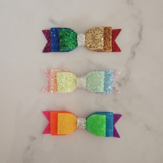 Rainbow Glitter Bow Rainbow Bow Glitter Bow - Etsy