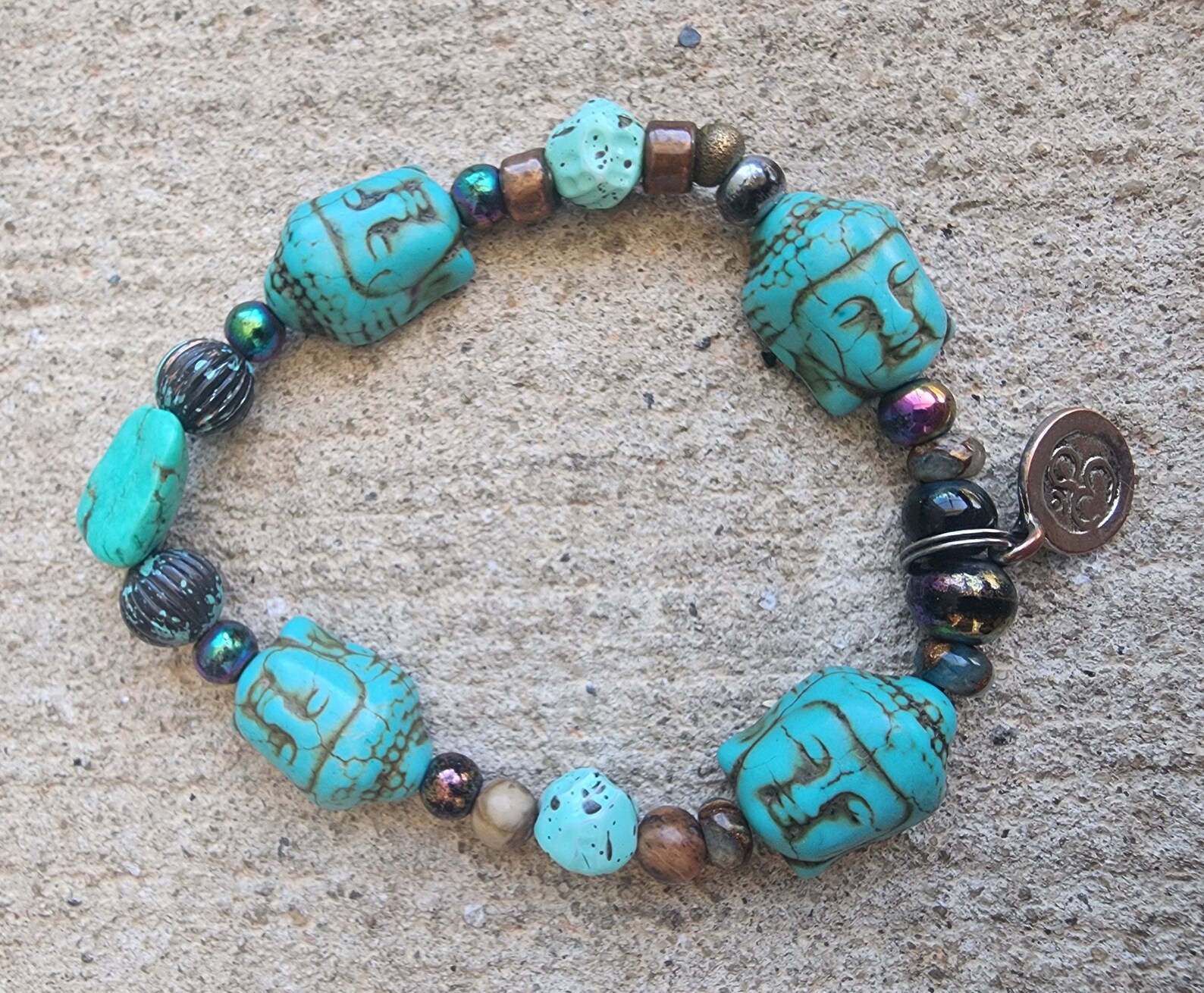 Buddha Charm Bracelet Collection: Turquoise Peace Karma Stackable ...
