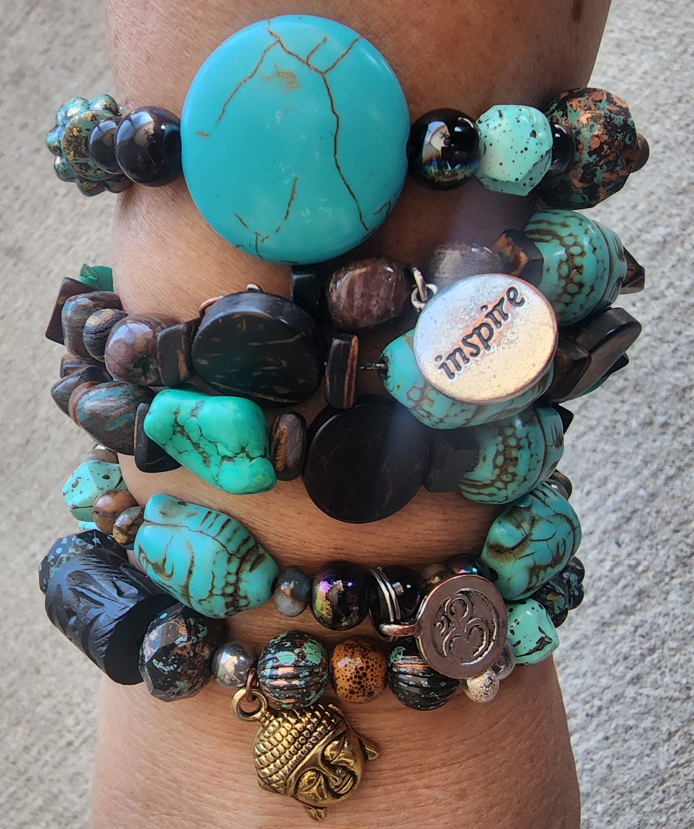 Buddha Charm Bracelet Collection: Turquoise Peace Karma Stackable ...