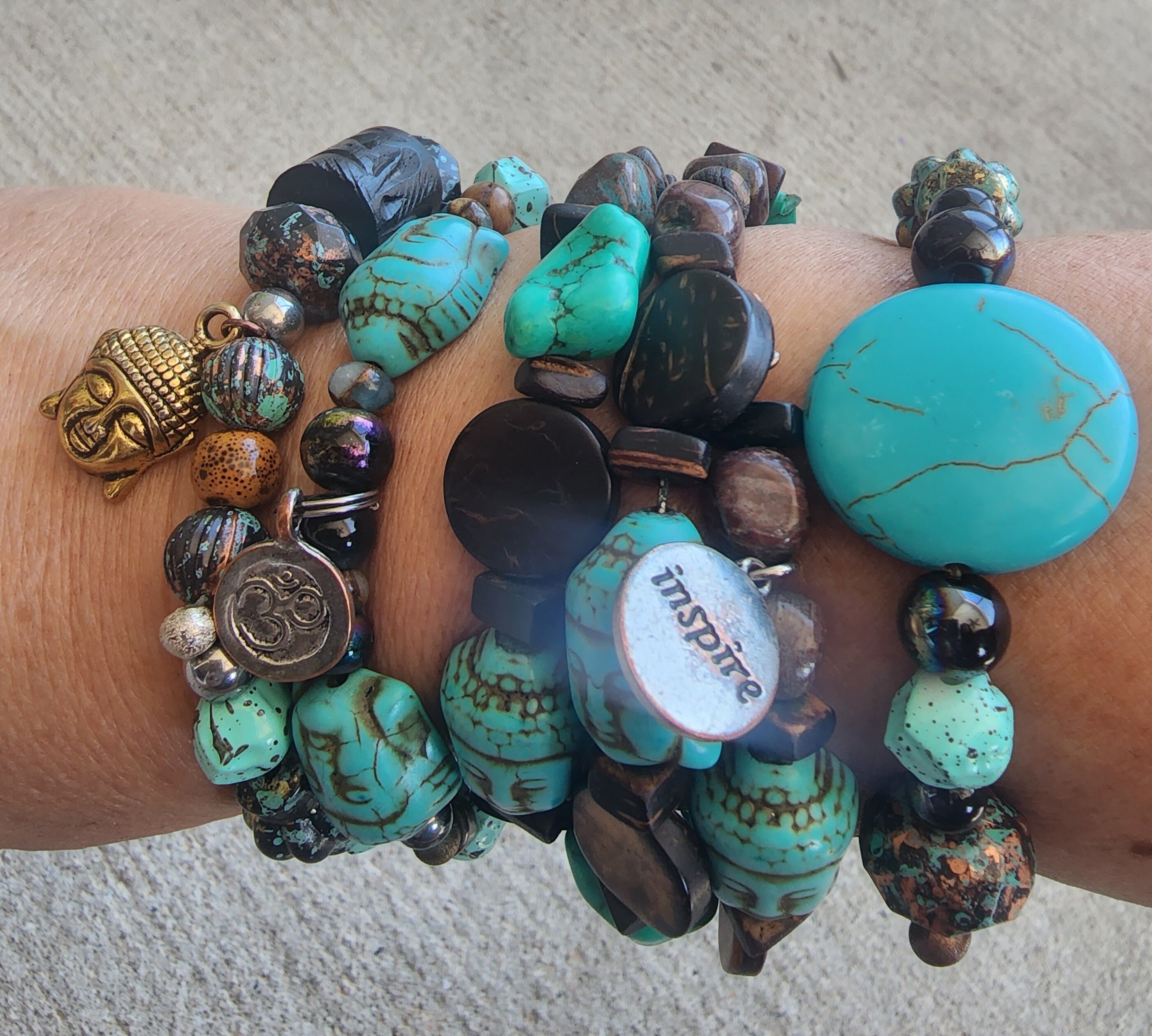 Buddha Charm Bracelet Collection: Turquoise Peace Karma Stackable ...