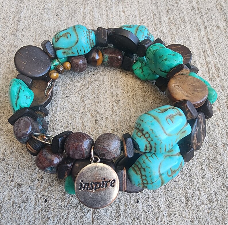 Buddha Charm Bracelet Collection: Turquoise Peace Karma Stackable ...