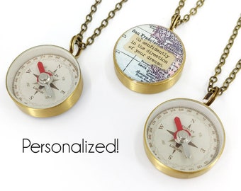 Small Working Compass Necklace With Personalized - Etsy