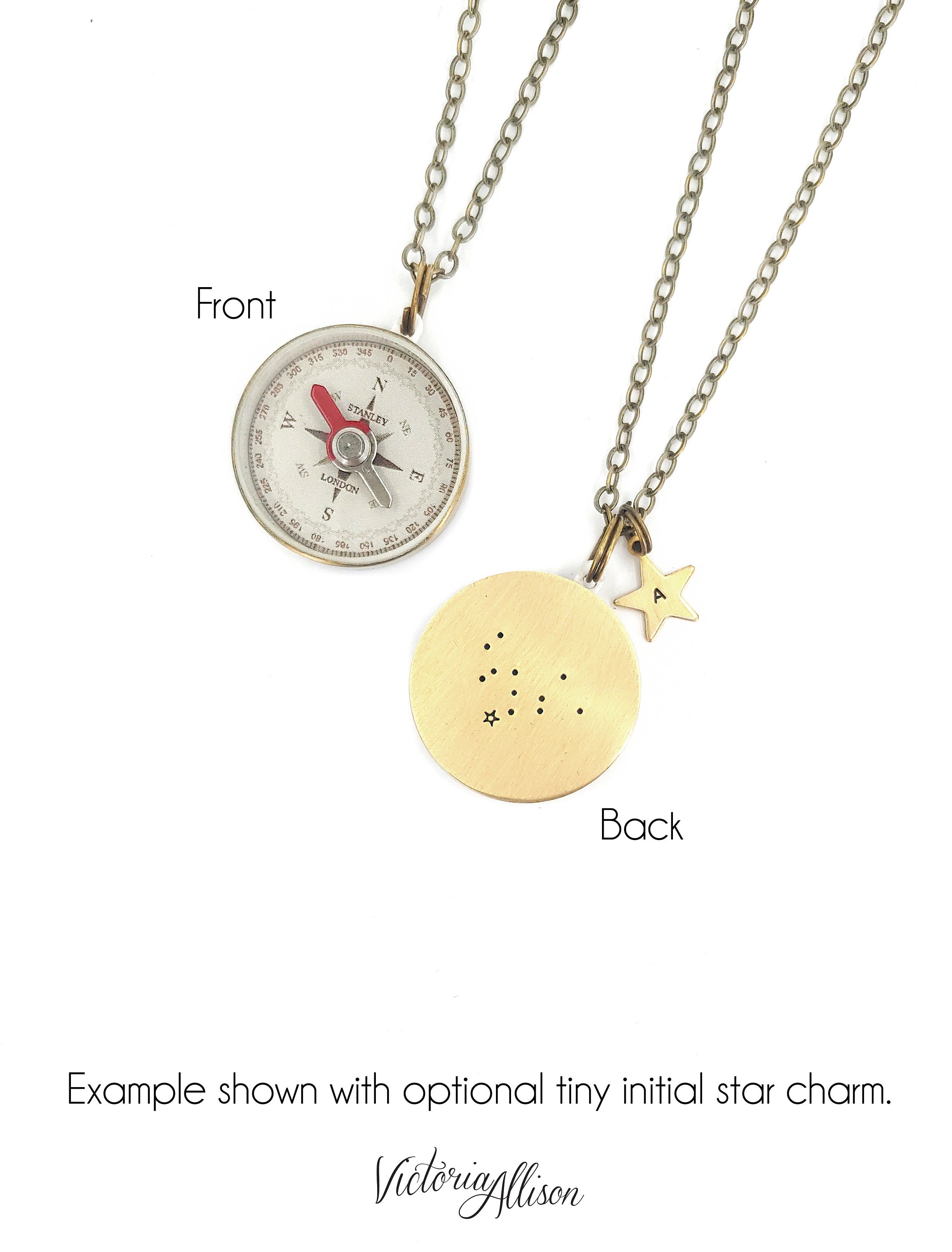 Small Working Compass Necklace With Personalized Constellation, Zodiac ...