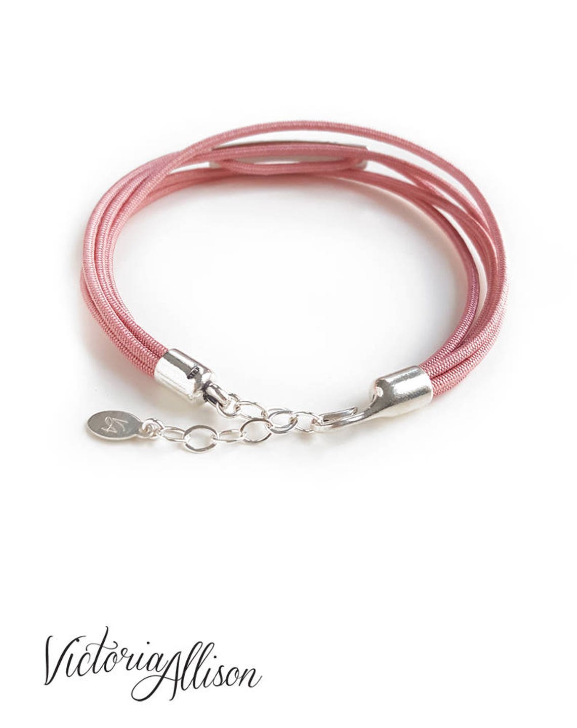Think Positive Bracelet, Cherry Blossom Pink Silk Wrap Style Bracelet ...