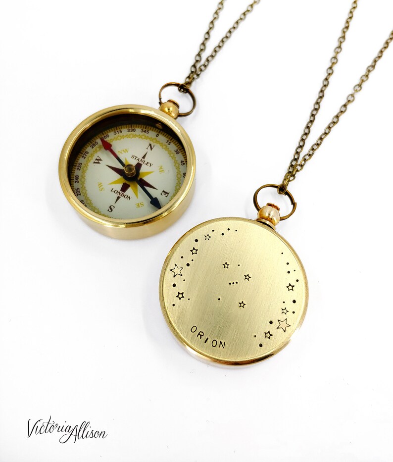 Large Working Compass Necklace With Personalized Star Design - Etsy