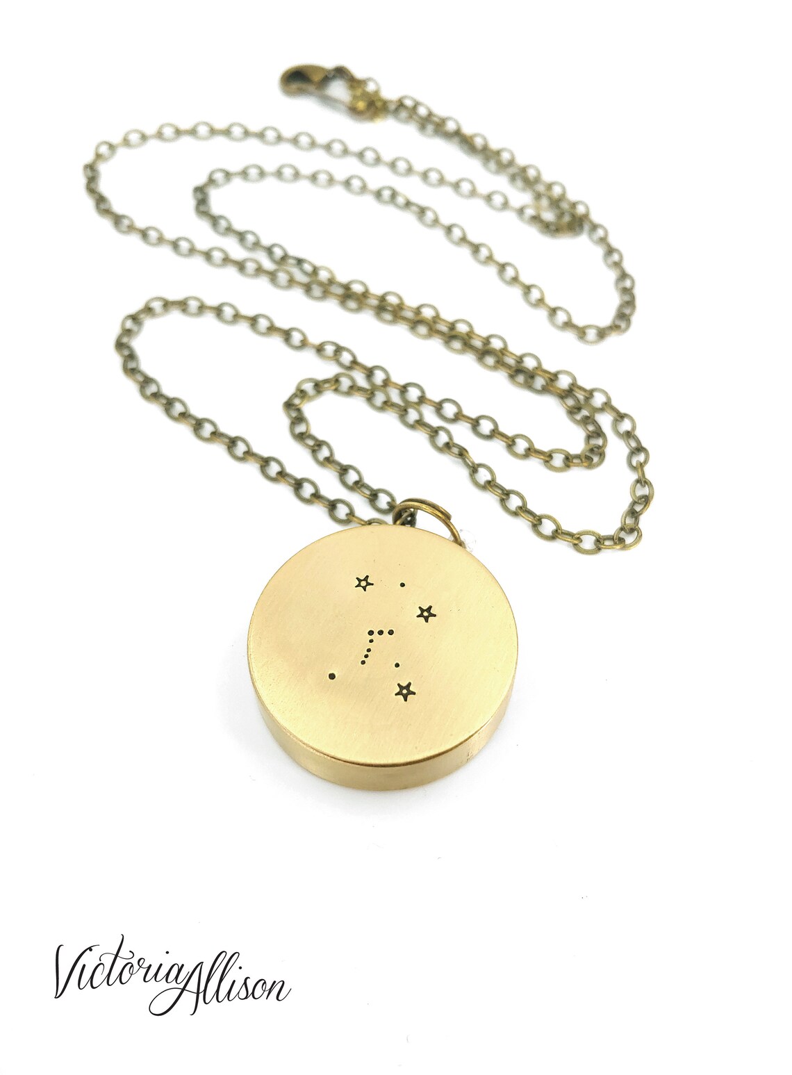 Small Working Compass Necklace With Personalized Constellation, Zodiac ...