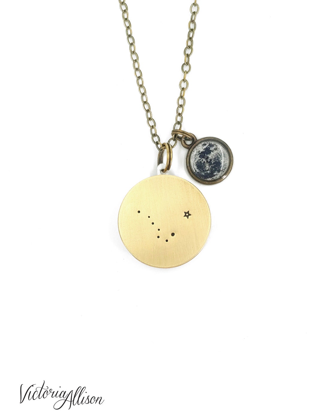 Small Working Compass Necklace With Constellation and Moon, Stars, Tiny ...