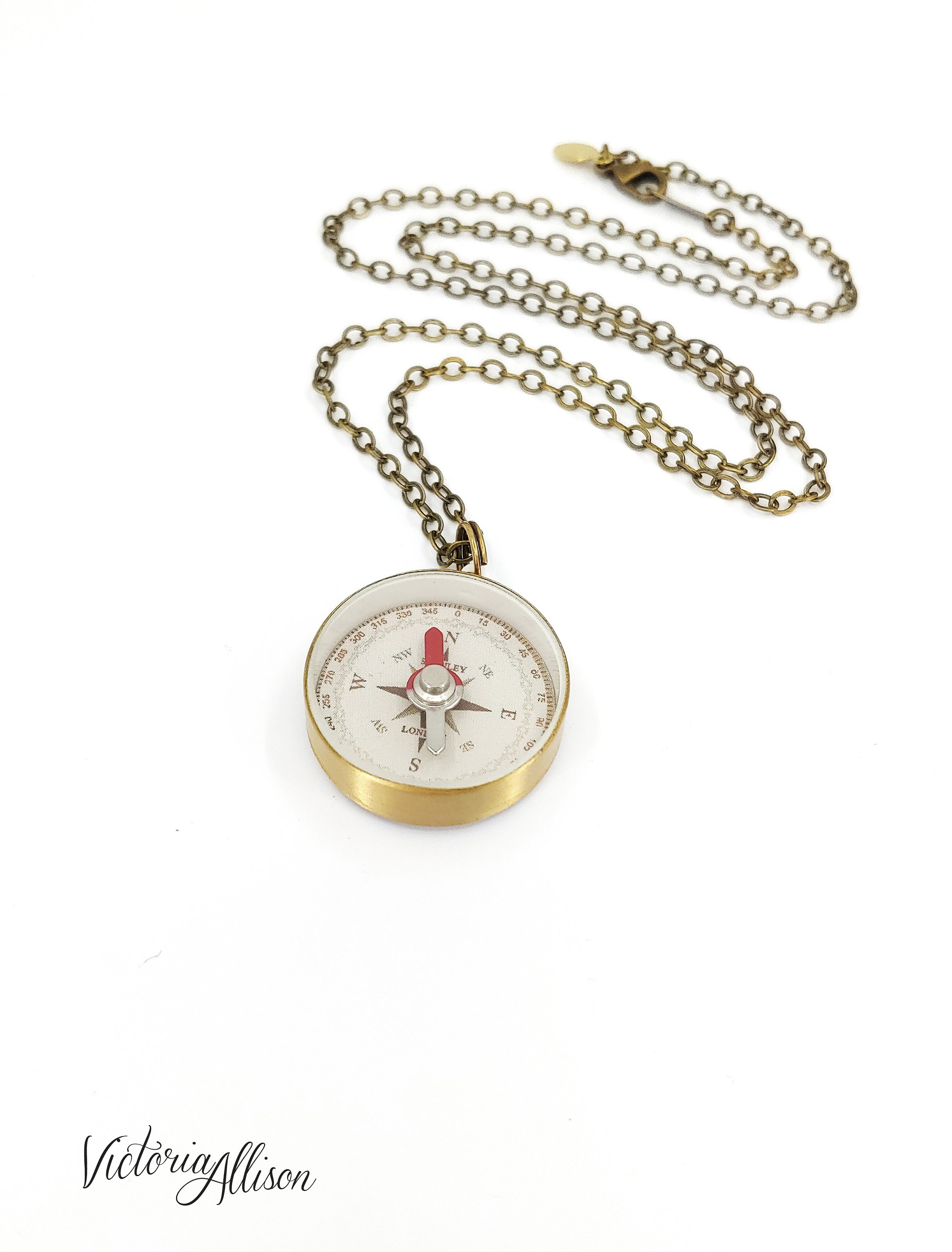 Small Custom Map Compass Necklace With Personalized Quote, Working ...