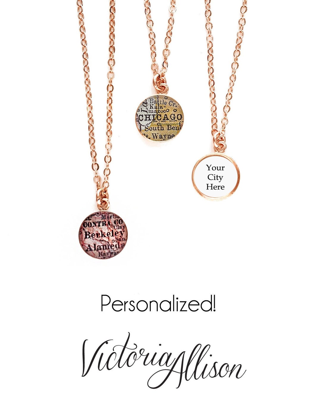 Tiny Rose Gold Map Necklace, Personalized Map Charm, Moving Gift, Paper ...