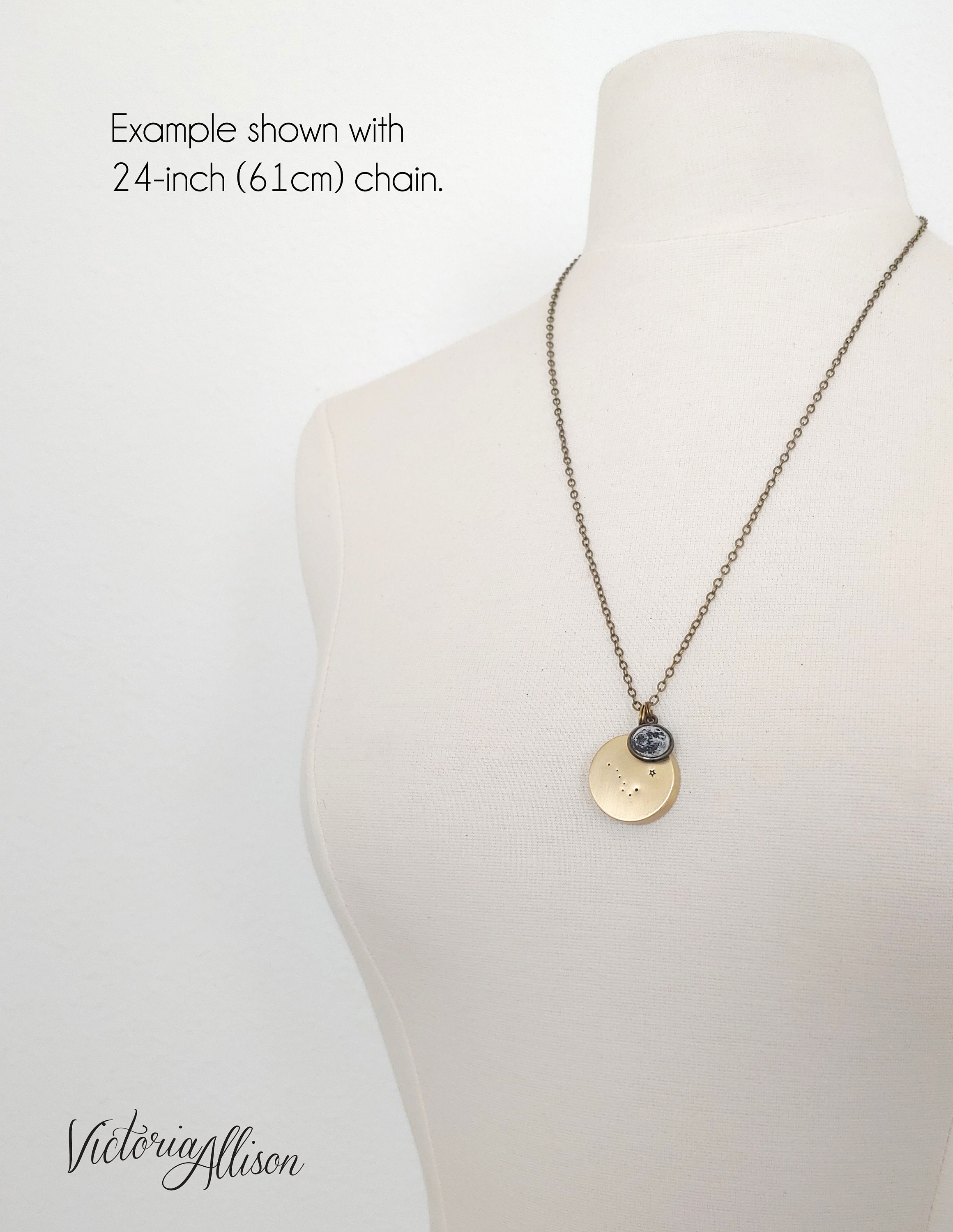 Small Working Compass Necklace With Constellation and Moon, Stars, Tiny ...