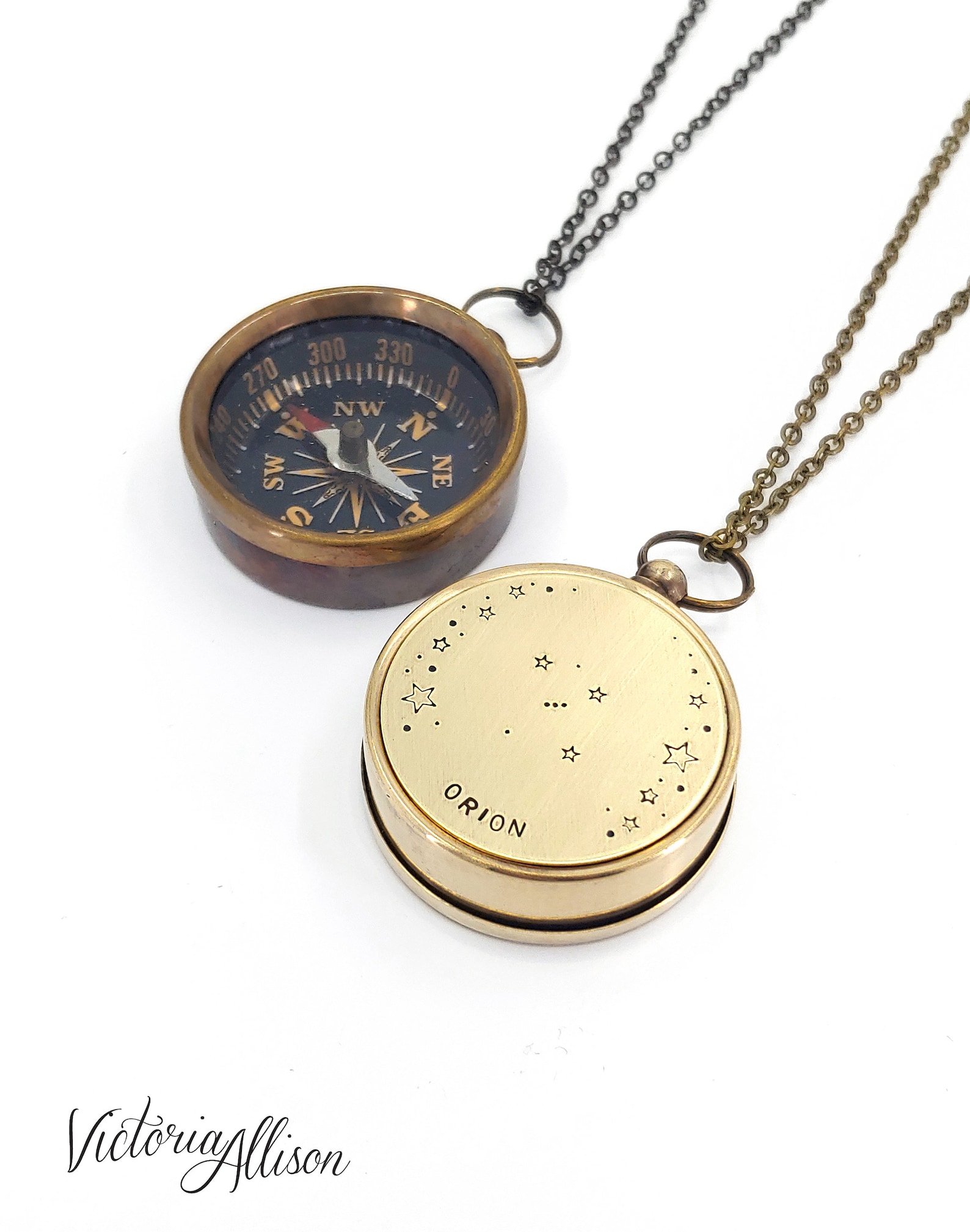 Large Working Compass Necklace With Personalized Star Design ...