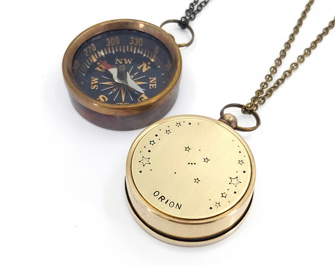 Large Working Compass Necklace With Personalized Star Design ...