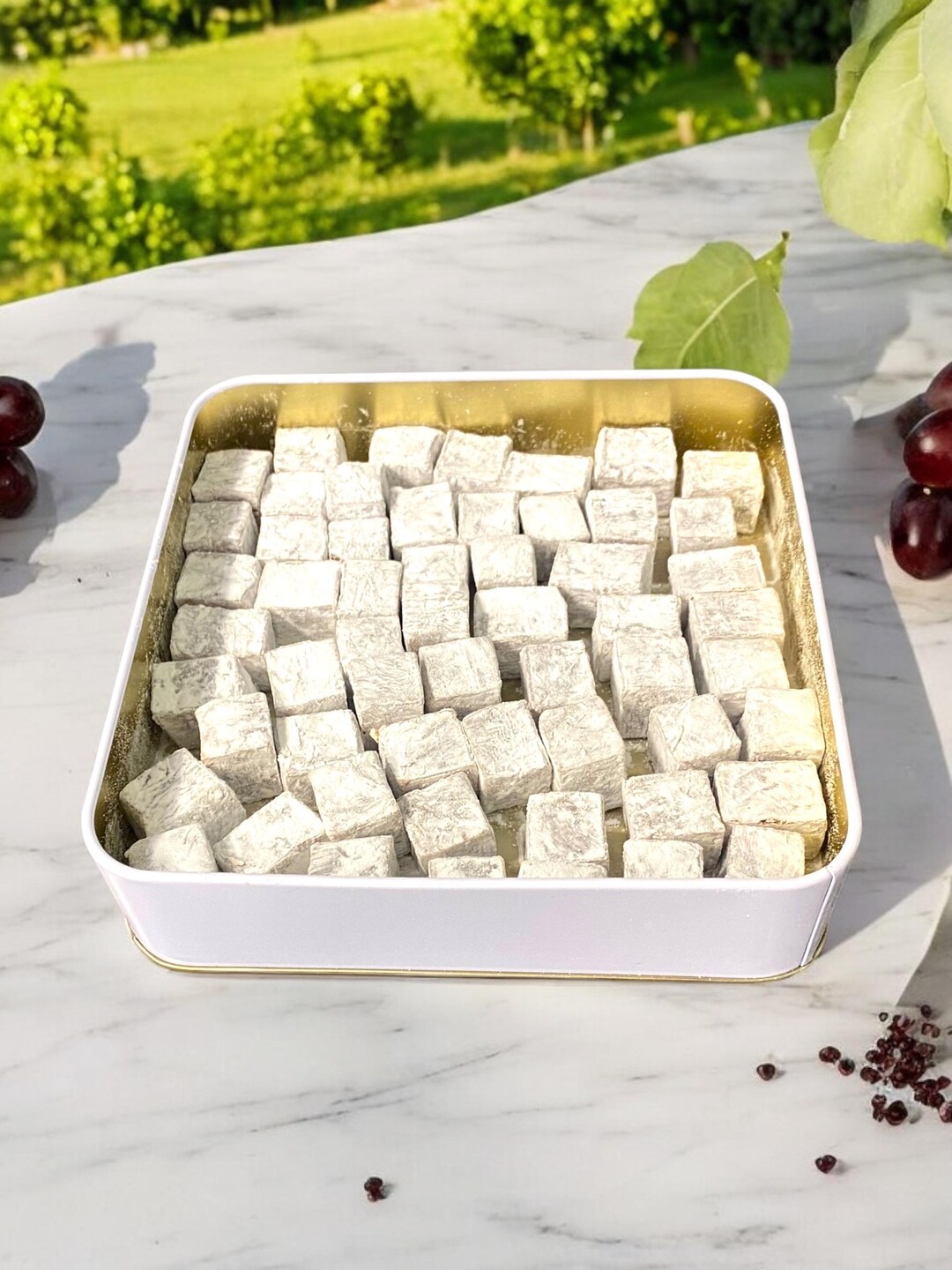 Turkish Delight With Caramel Candy Tin Box, Turkish Food, Freshly ...