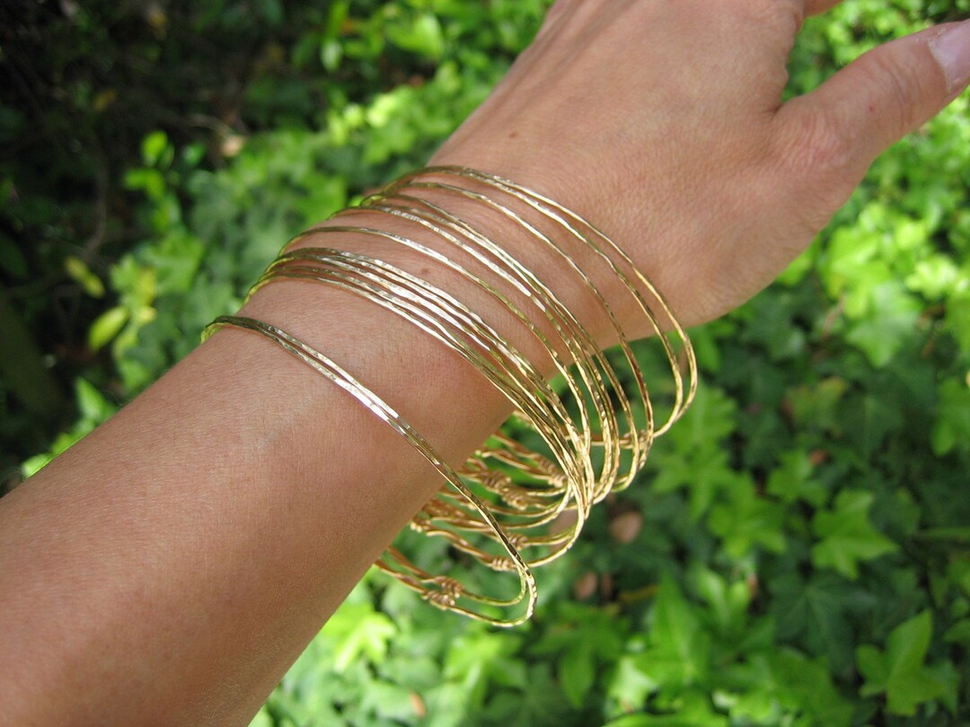 Set of 5 Handmade 14kt Gold Fill Bangles, Stacking Bracelets - Etsy