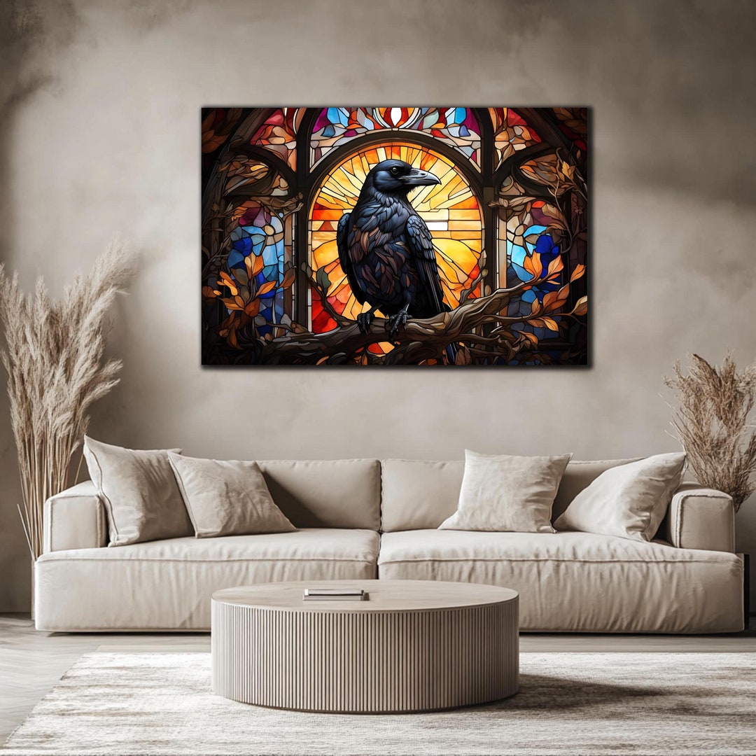 Crow Wall Art, Black Crow Raven, Tempered Glass Wall Art, Large Wall ...