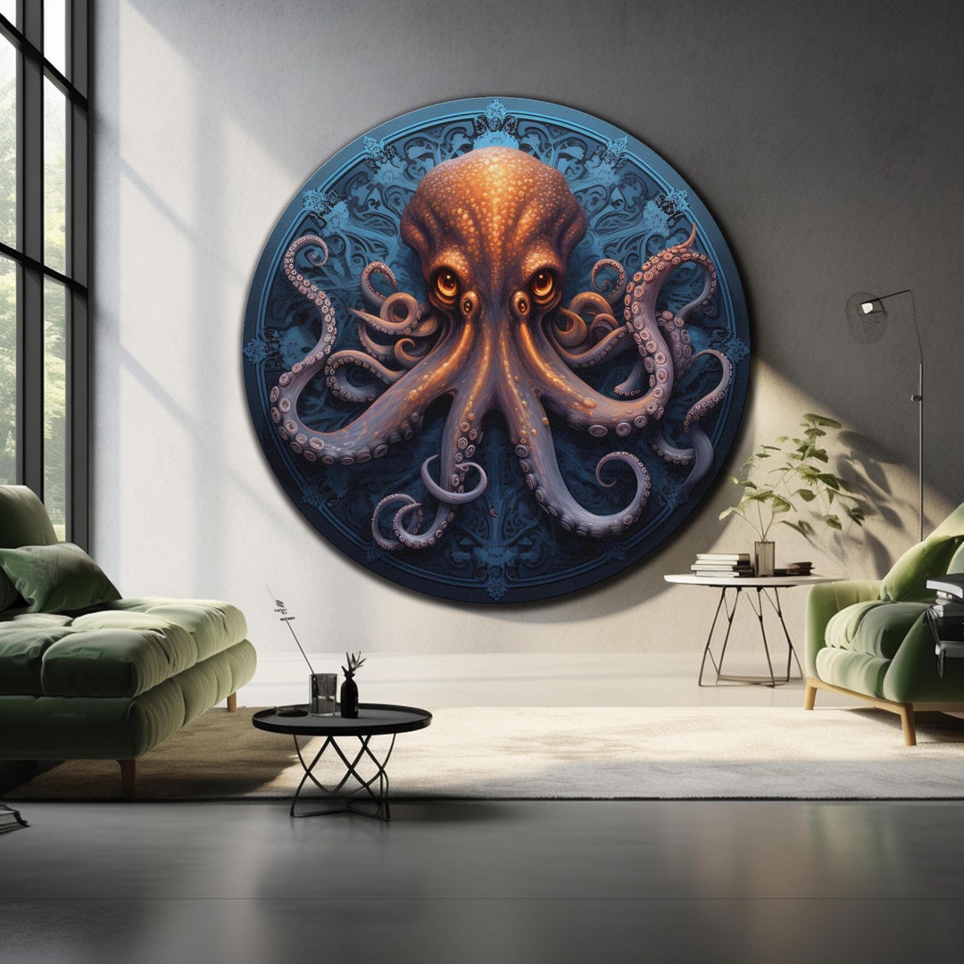 Octopus Wall Art, Tempered Glass Wall Art, Glass Printing, Round Glass ...