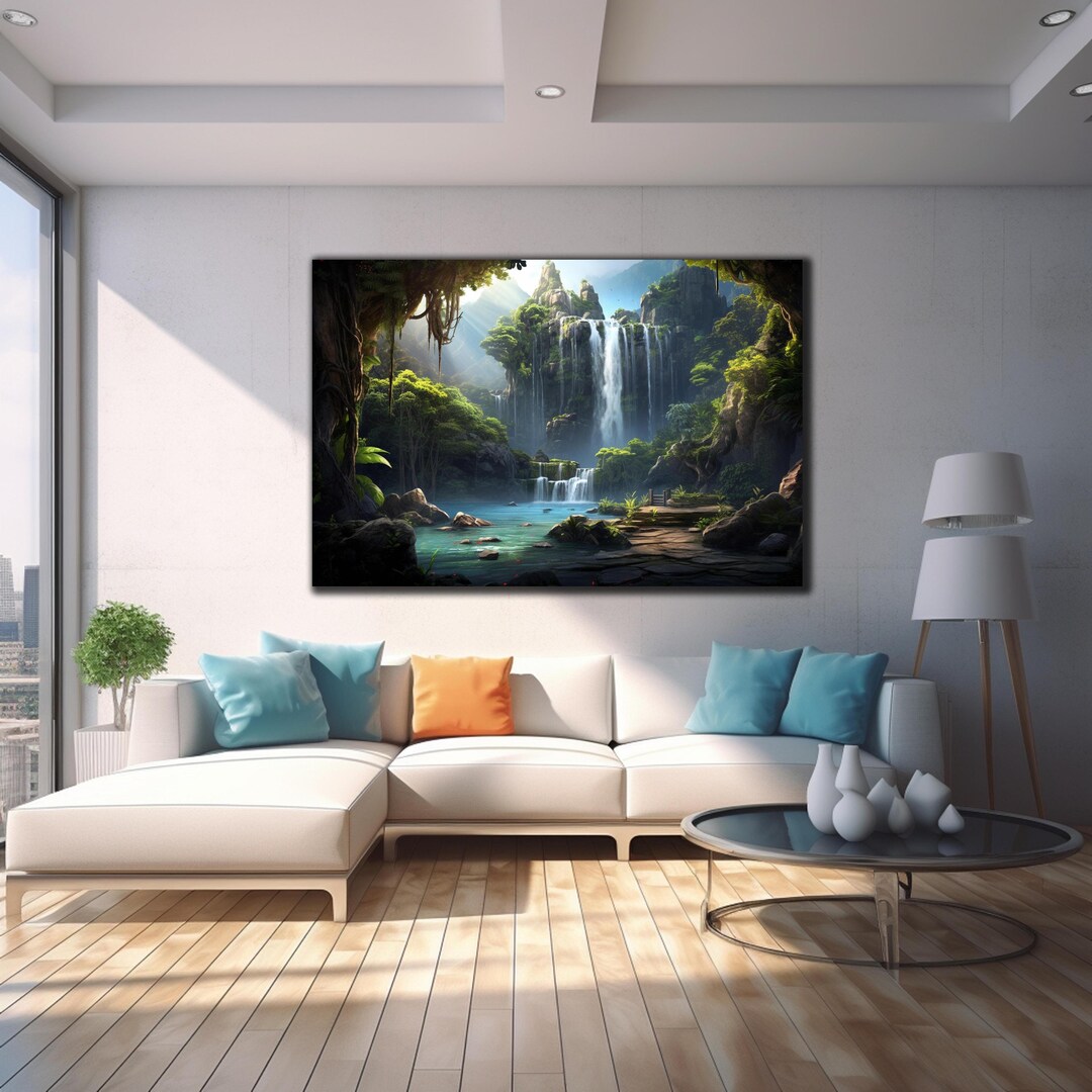 Waterfall Paradise Tempered Glass Printing Wall Art-large Wall Art ...