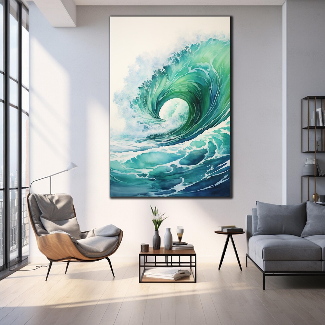 Tempered Glass Wall Art-blue Ocean Waves Wall Art-abstract Sea Wall ...