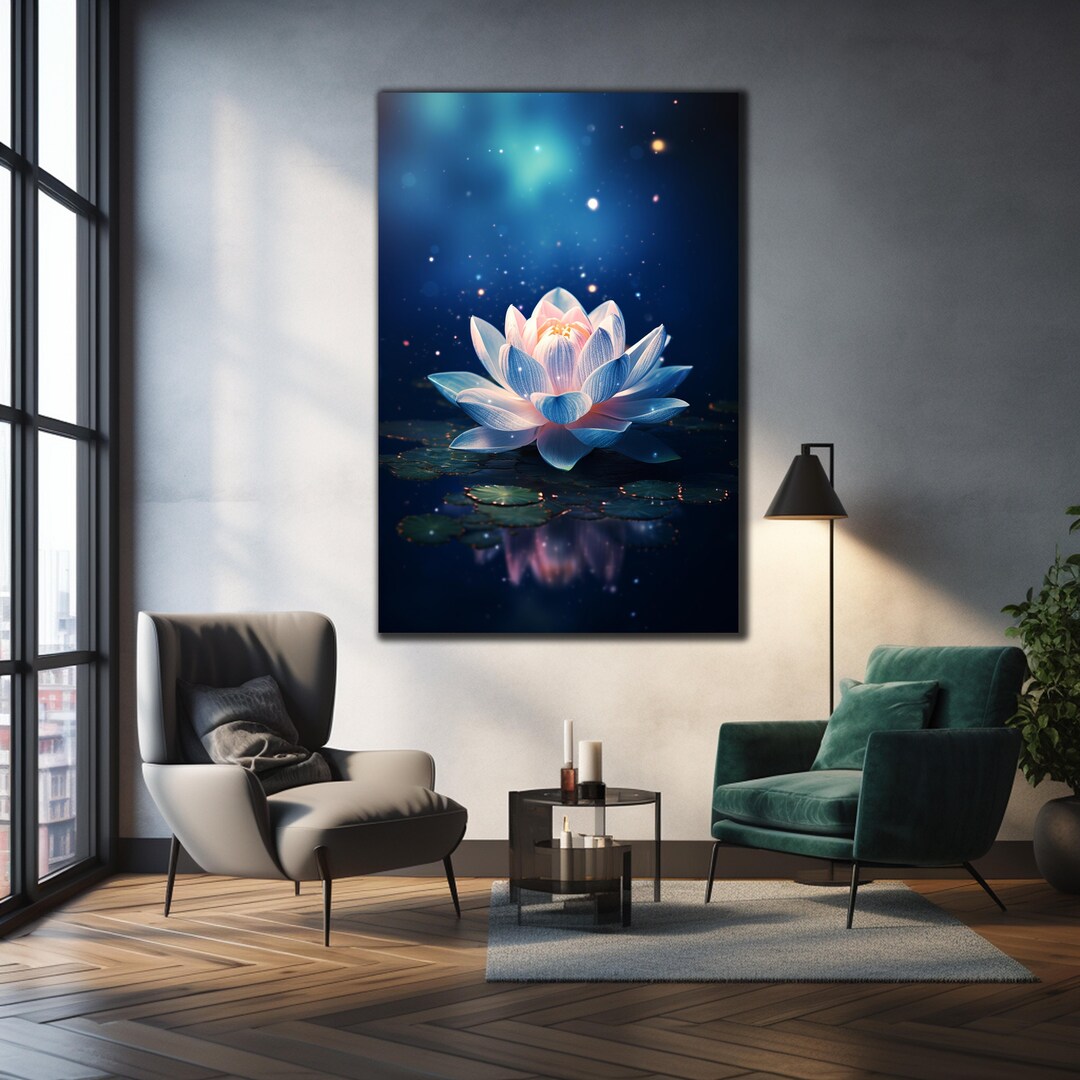Magical Lotus Flower Wall Decor, Lotus Flower Art, Tempered Glass Wall ...
