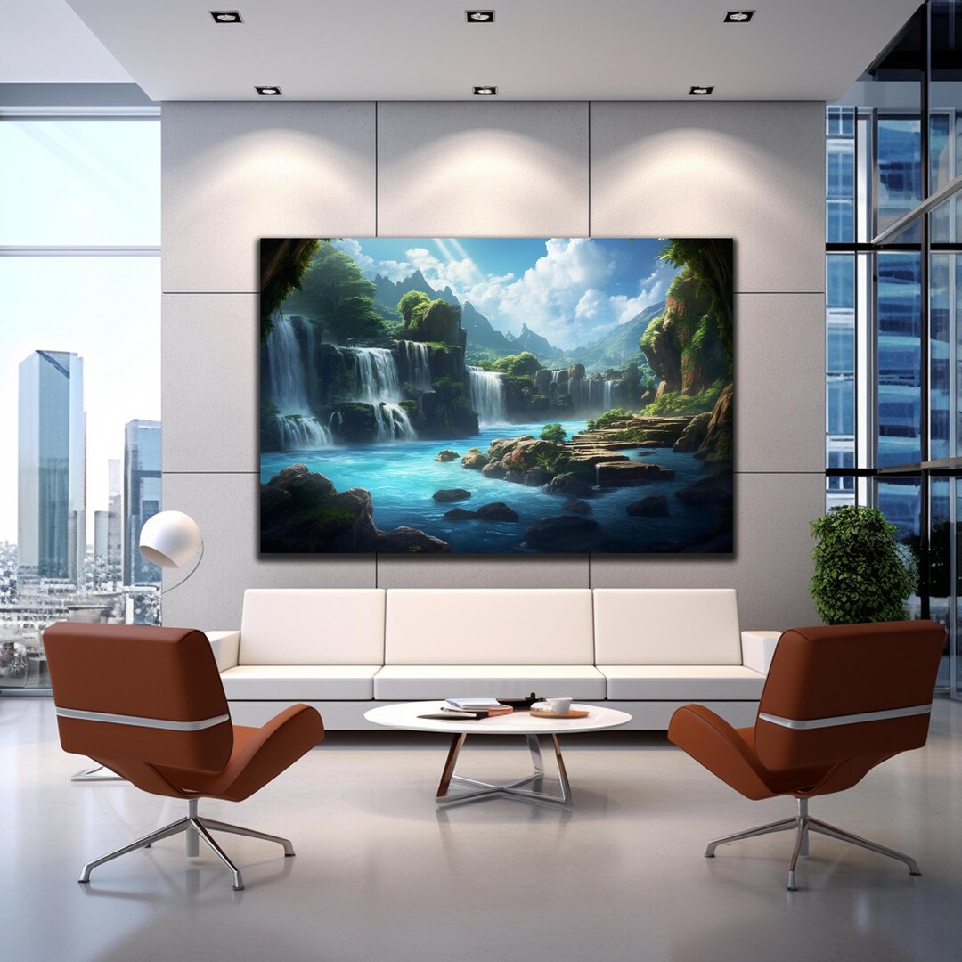 Waterfall Paradise Tempered Glass Printing Wall Art-large Wall Art ...