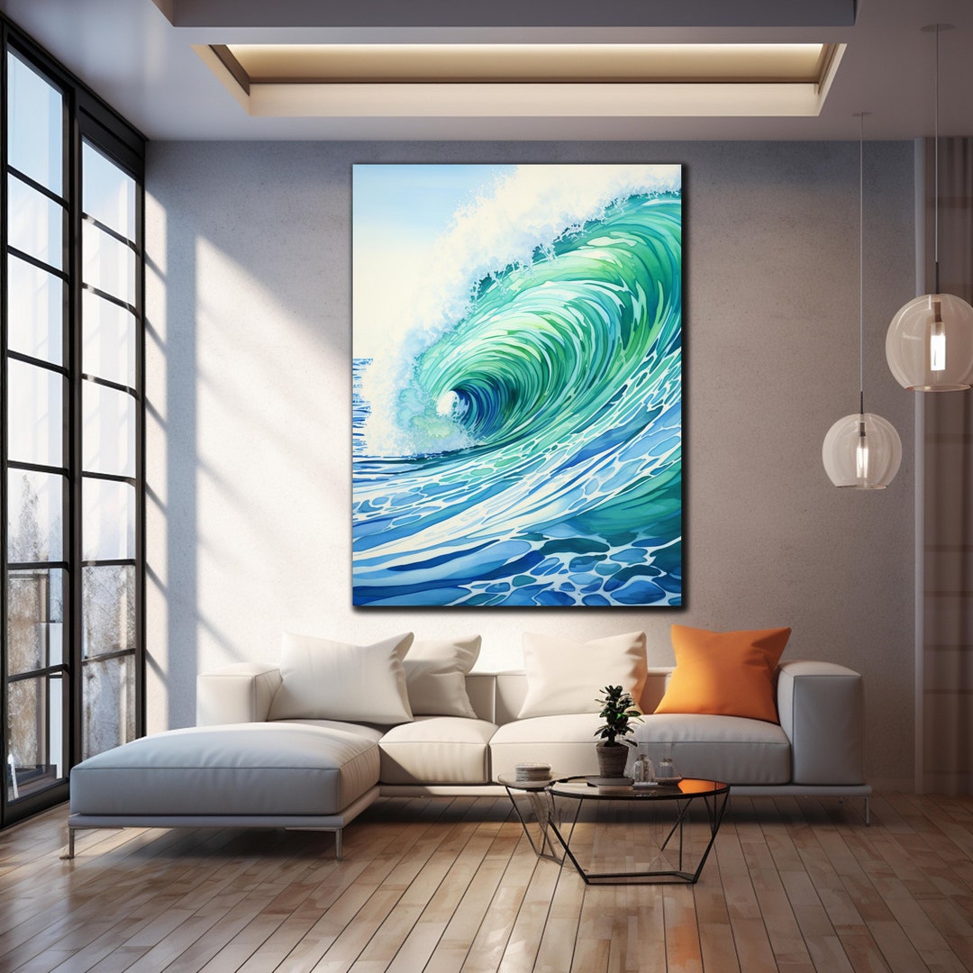 Blue Ocean Waves Wall Art-tempered Glass Wall Art-abstract Sea Wall ...