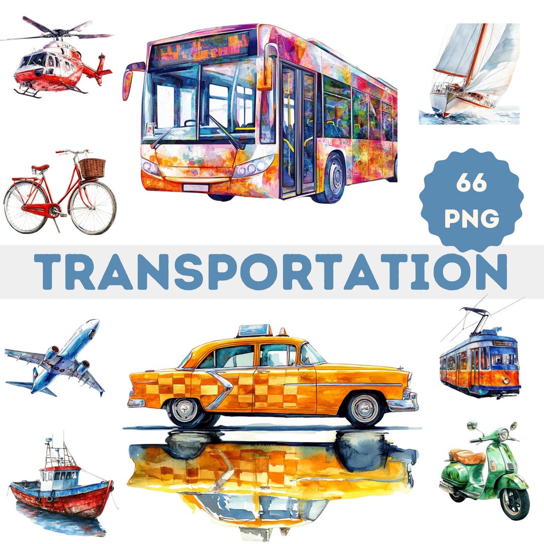 Watercolor Transportation Clipart, Watercolor Style Vehicles, Cars ...