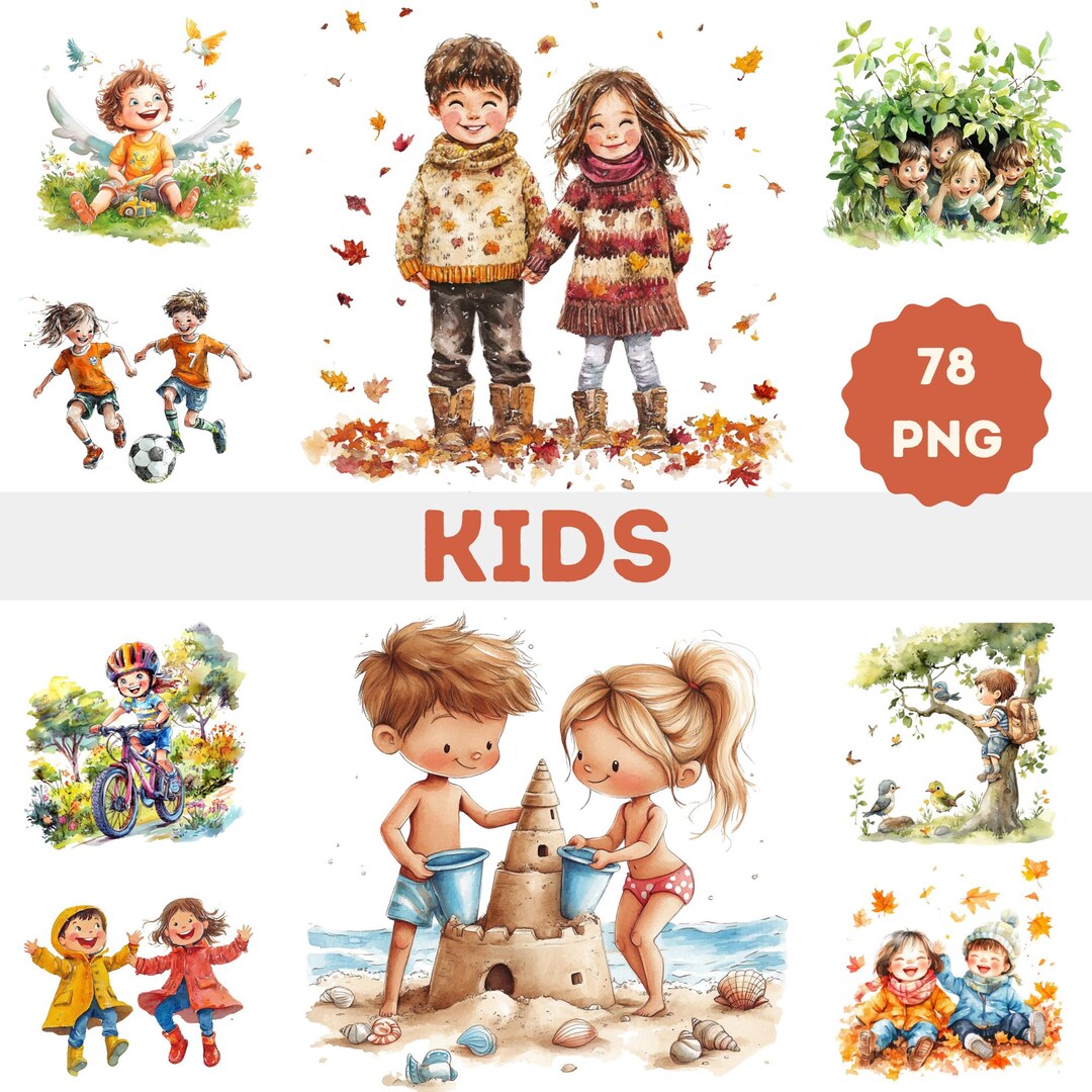 78 PNG, Watercolor Kids Clipart, Painted Boys and Girls Clipart, Happy ...