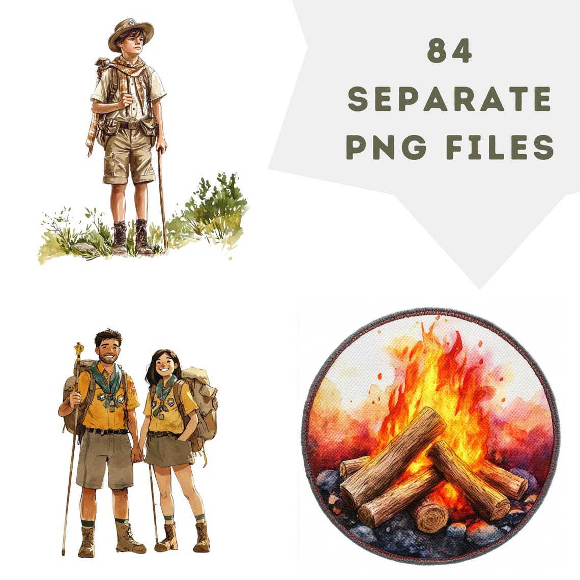 Watercolor Scouting Clipart, Boy Scouts, Girl Scouts, Camping Gear ...