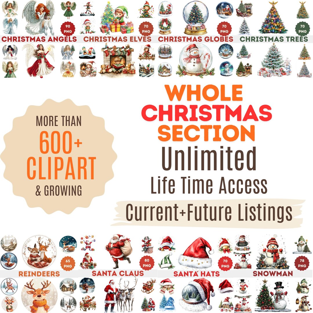 Christmas Clipart Bundle, Watercolor Christmas Collection, Santa Hats ...
