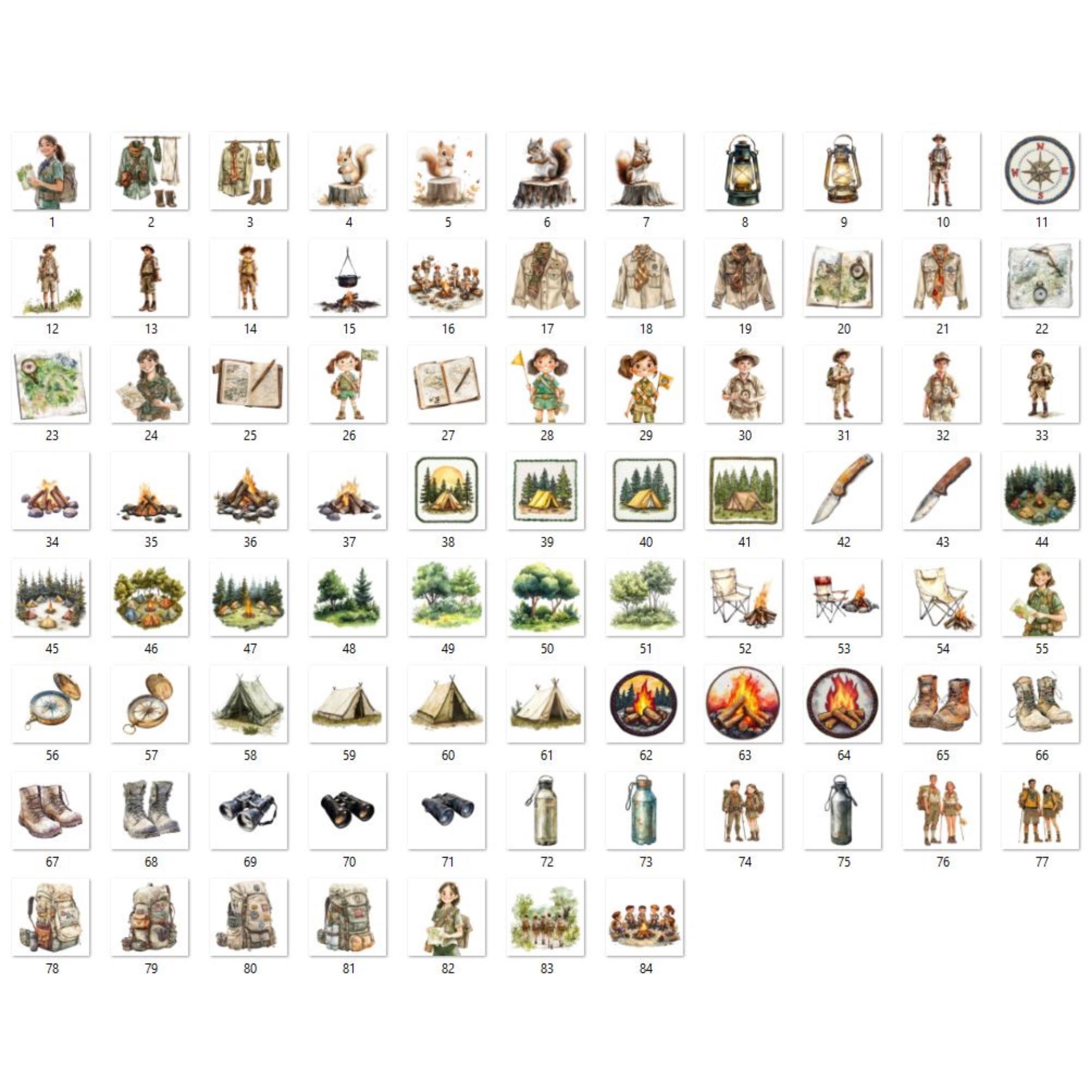 Watercolor Scouting Clipart, Boy Scouts, Girl Scouts, Camping Gear ...