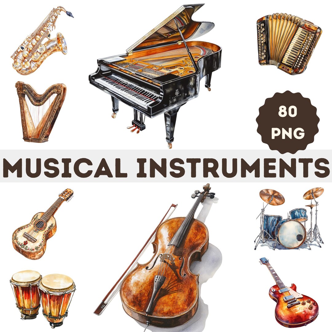 Watercolor Musical Instruments Clipart, Music Instruments Png, Guitar ...