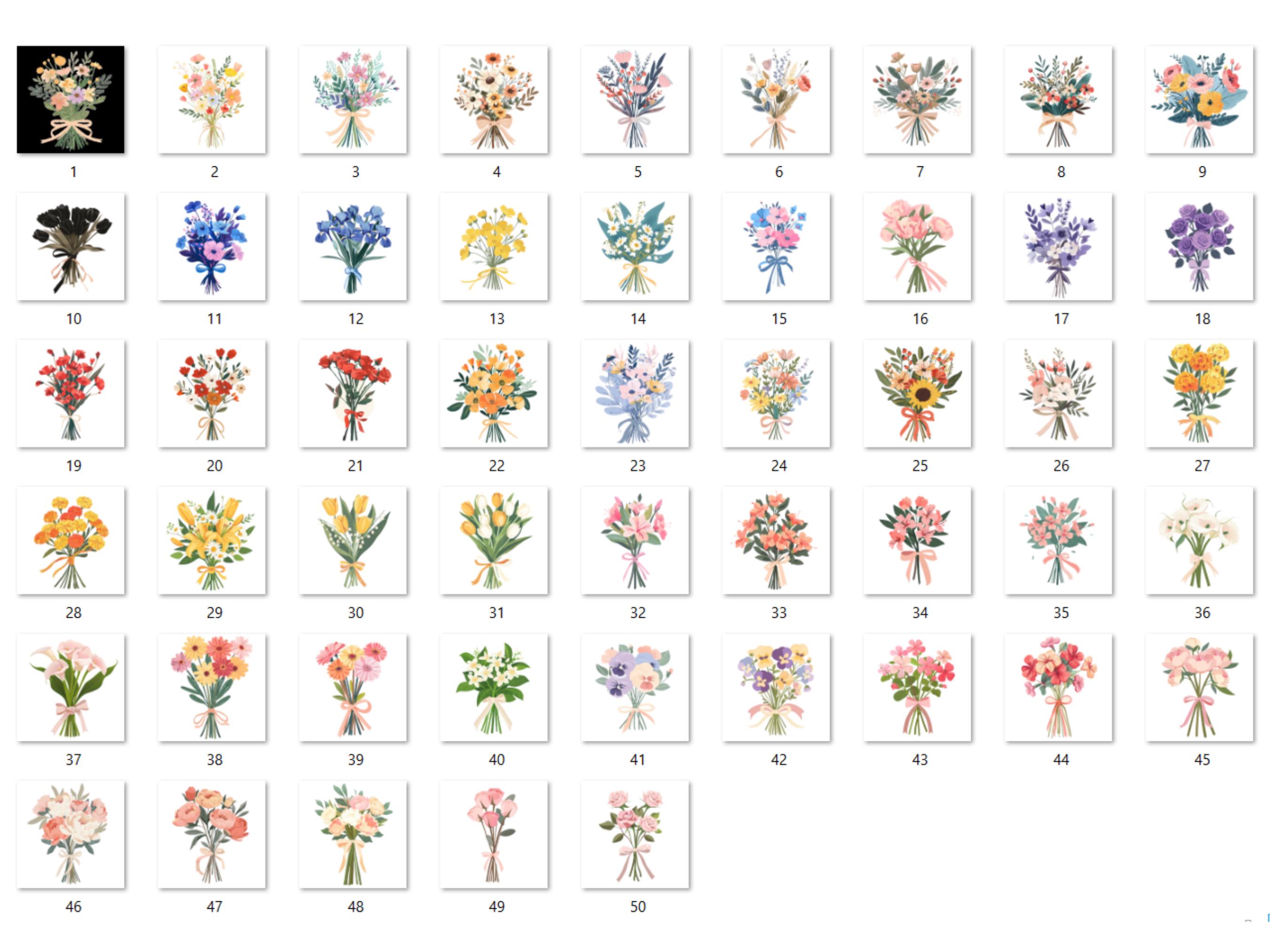 50 PNG, Flowers Clipart Set, PNG Digital Flower Images for Crafts ...