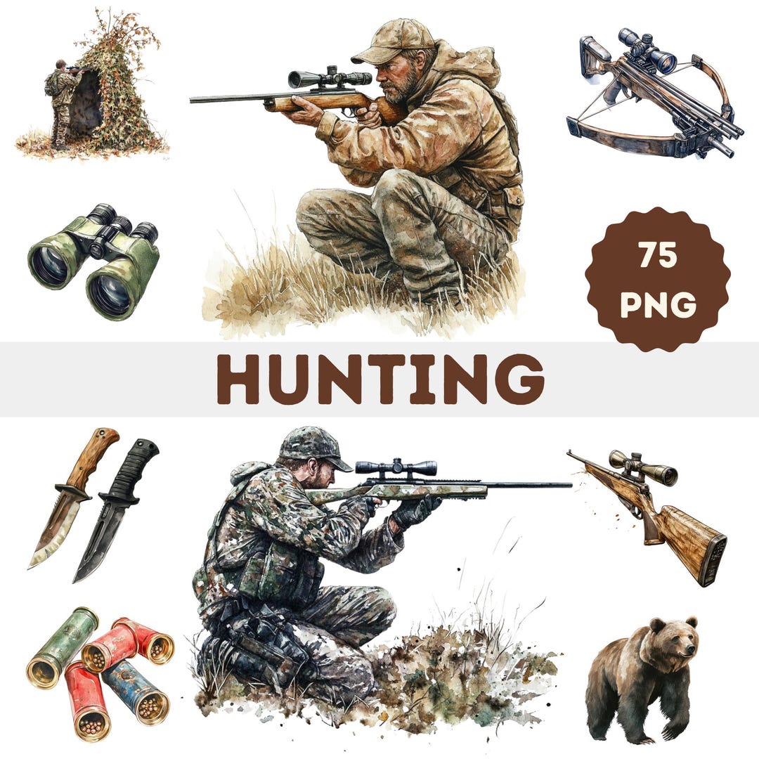 75 PNG, Watercolor Hunting Clipart, Hunter Equipment, Wildlife, Archery ...